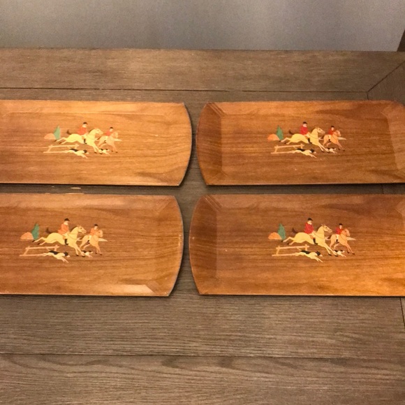 hasko | Dining | Vintage Hasko Equestrian Fox Hunt Serving Trays Set Of ...